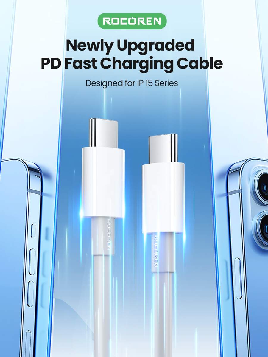 Rocoren 60W USB C לסוג C כבל טעינה מהירה תואם עם Iphone 15 Pro Ultra ...