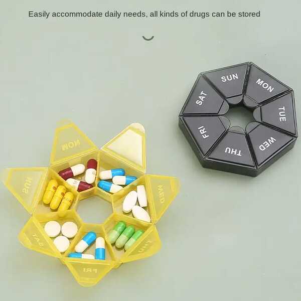 7-day Storage Box, Round 7-cell Plastic Storage Box, Weekly Sorting Box ...