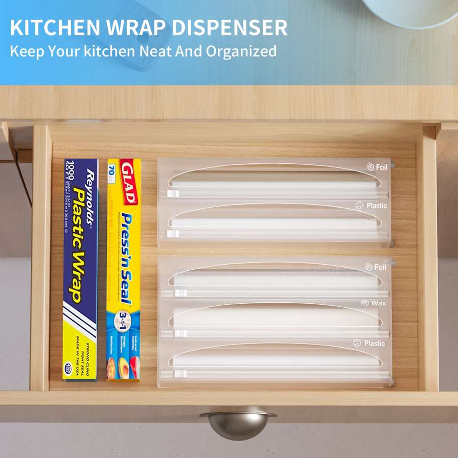 1pc 13.7x7.3inch 3 in 1 Wrap Dispenser with Cutter, Plastic Wrap ...
