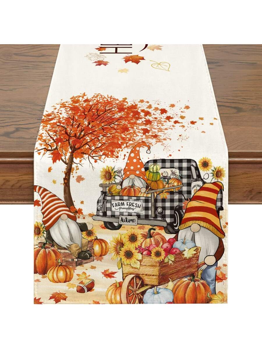 Fall Table Runner, Fall Decorations Buffalo Plaid Truck Fall Runner for ...