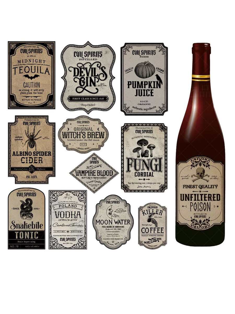 12pcs Party Decoration Wine Bottle Sticker, Adhesive Sticker For Wine ...