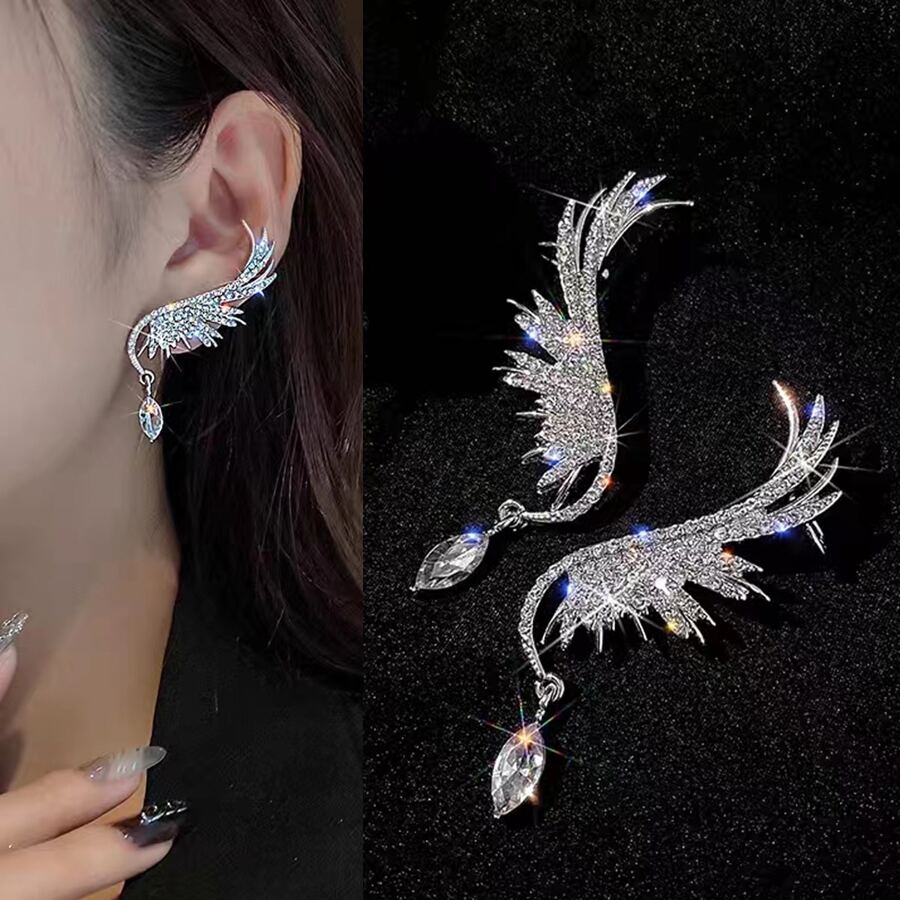 1pair Personalized Wing Shaped Ear Cuff & Stud Earrings 2 Way Design ...