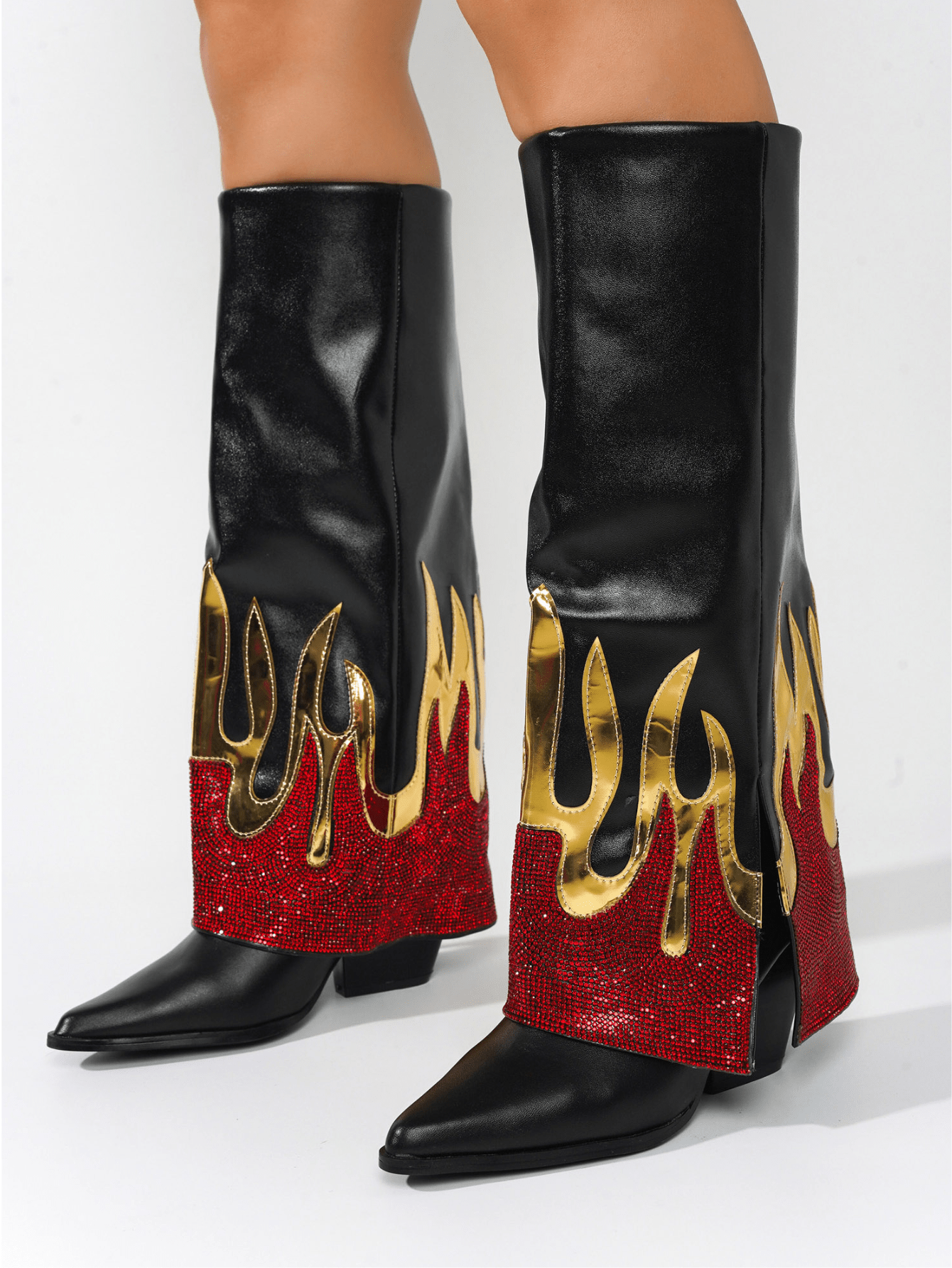 Cape Robbin Emersyn Flaming Rhinestone Foldover Boots | SHEIN USA