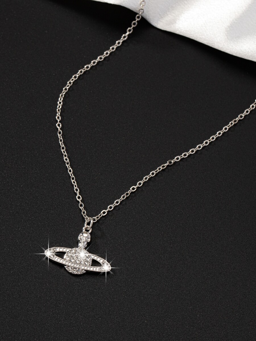 1pc Simple Earth Shaped Pendant Necklace Fully Studded With Rhinestones ...