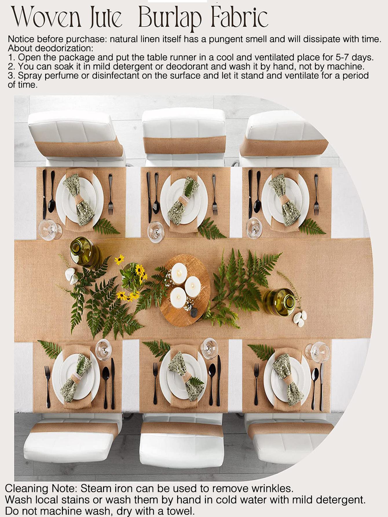 1pc Linen Table Runner, Cottagecore Ginger Burlap Table Liner, For ...