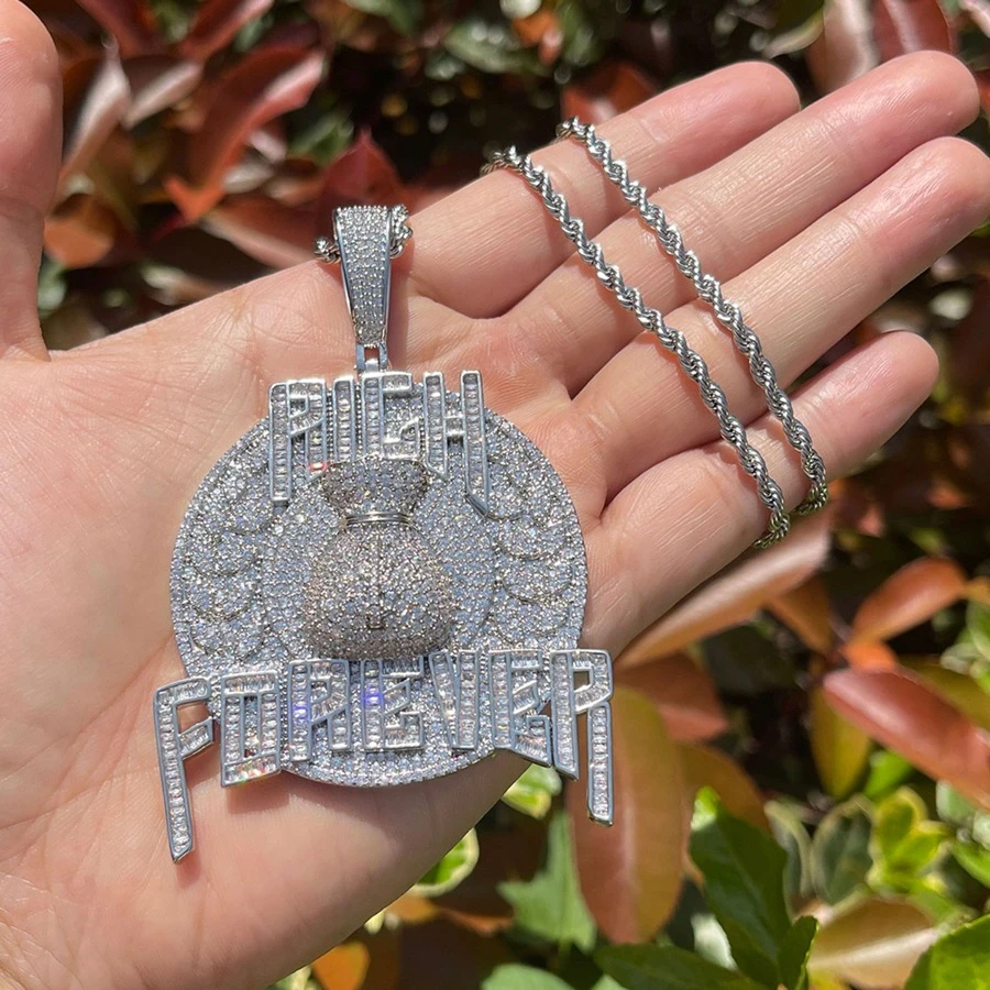 Rich Forever Necklace for Men Iced Out Money Bag Pendant Plated Bling ...