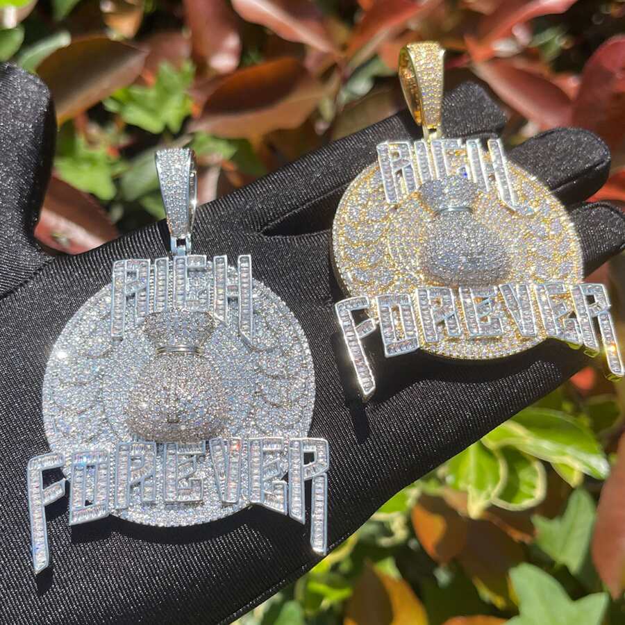 Rich Forever Necklace for Men Iced Out Money Bag Pendant Plated Bling ...