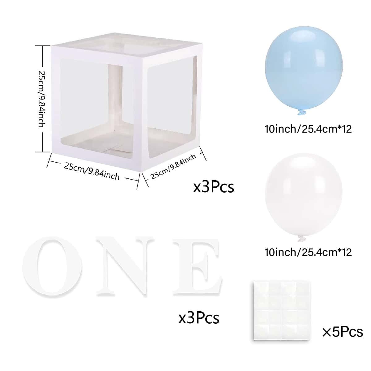 First Birthday Balloon 'ONE' Boxes for Baby Boy WITH 24 Balloons - Baby ...