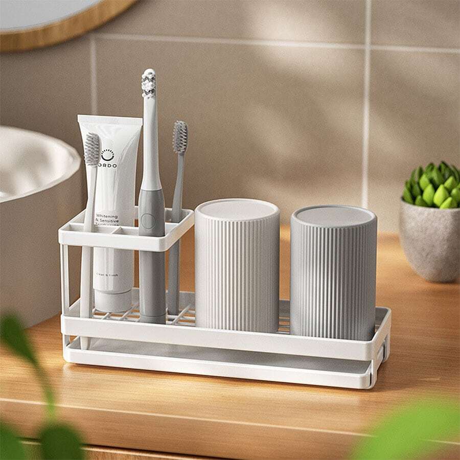 Toothbrush Storage Rack With Cup For Bathroom, Electric Toothbrush ...