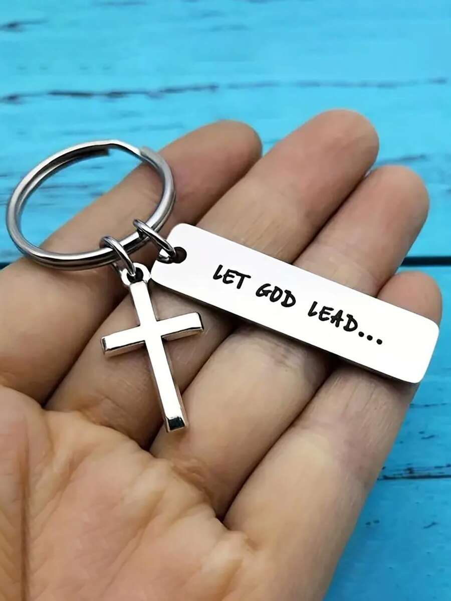 1pc Let God Lead Cross Keychain Christian Keychain Religious Keychain ...