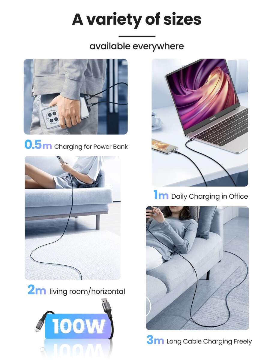 1 Pc Rocoren 100W USB A To Type C Fast Charging Cable For Xiaomi 13 ...