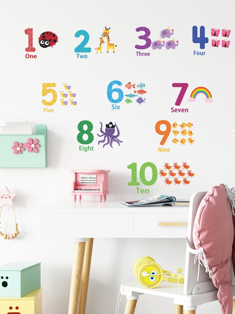 1set Cartoon Little Animal Themed Number Wall Sticker | SHEIN USA