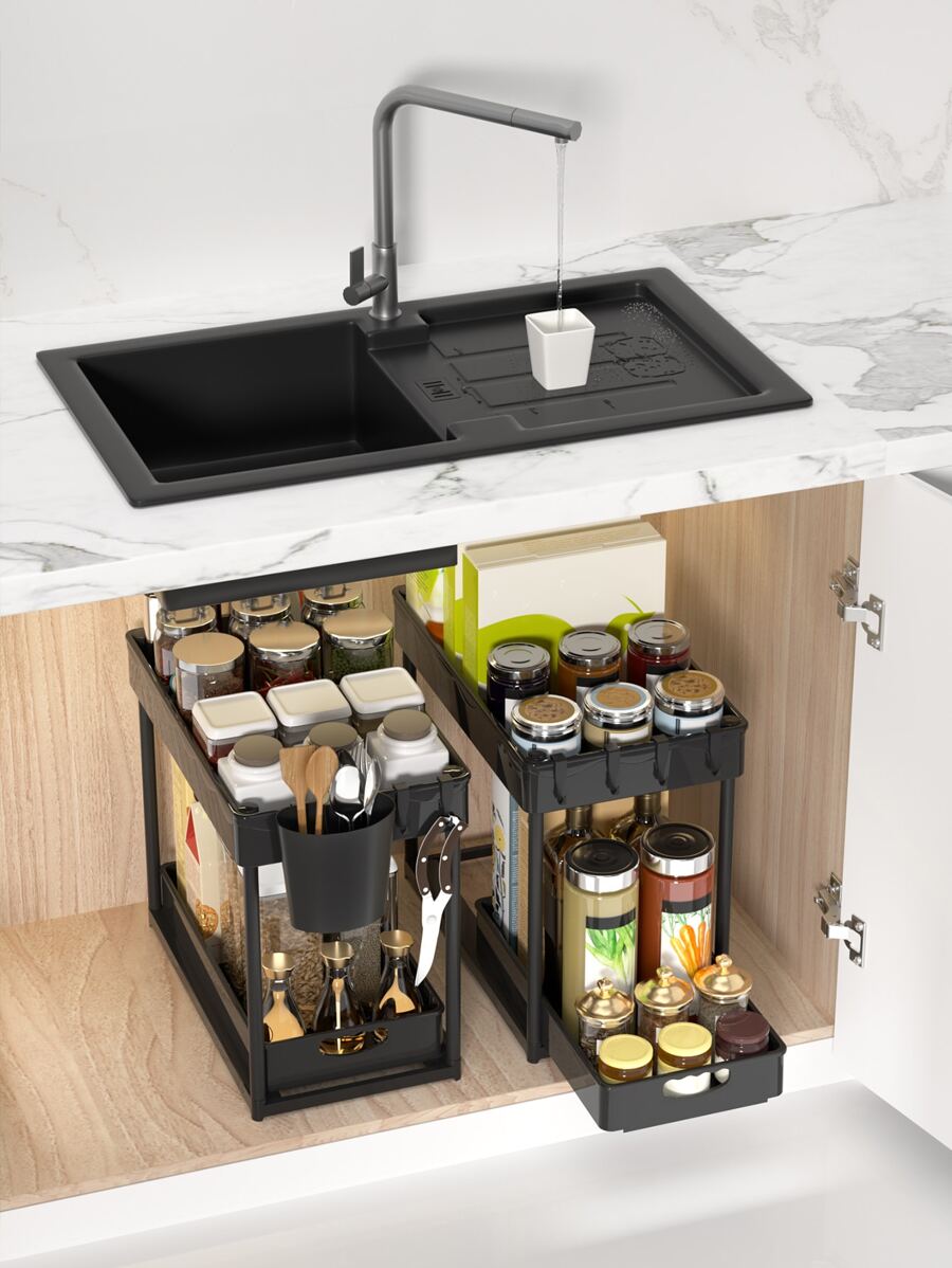 Double Layer Pull-out Storage Rack With Chopstick Holder, For Kitchen ...