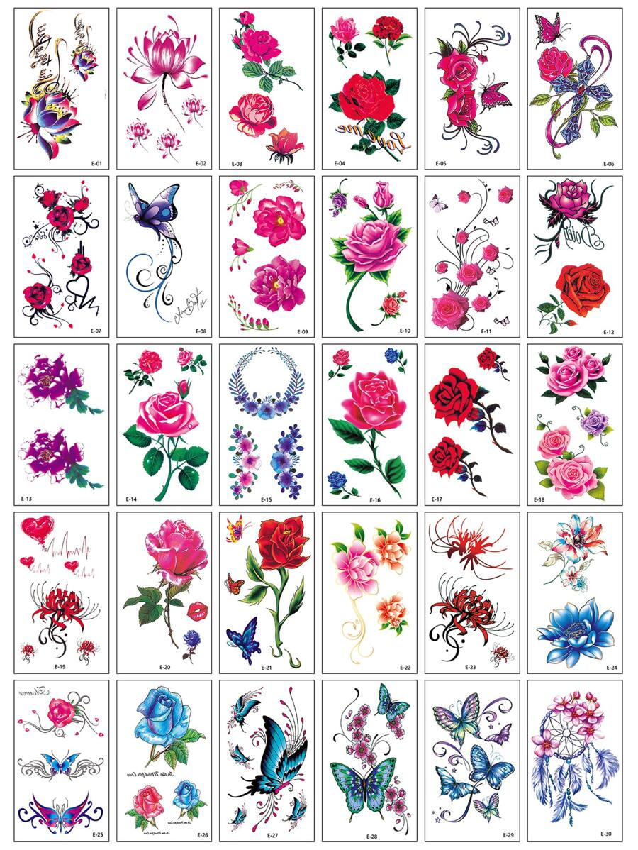30sheets Floral Print Tattoo Sticker | SHEIN USA