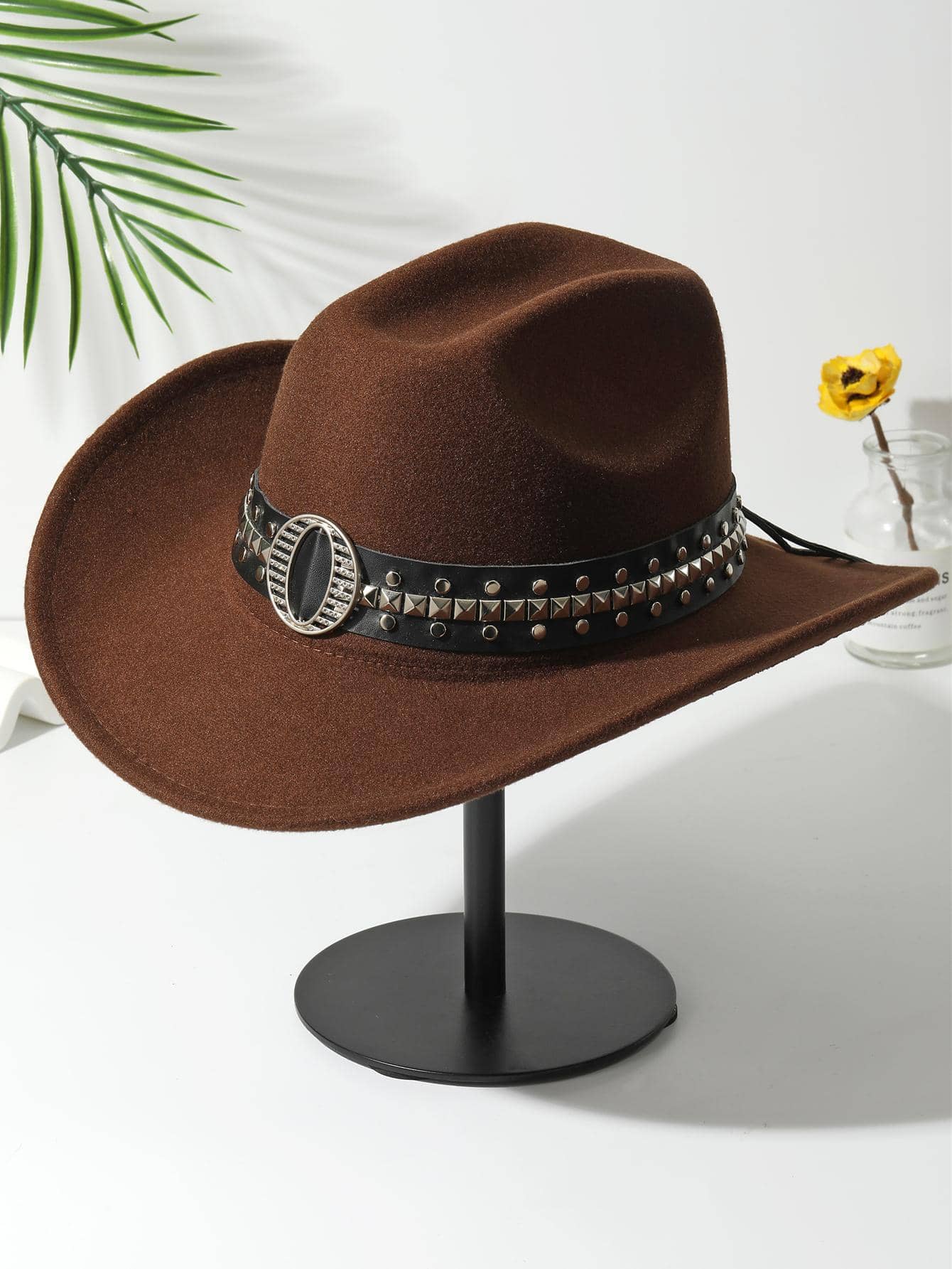 1pc Women Ridge Belt Decor Boho Cowboy Cowgirl Fedora Hat For Outdoor ...