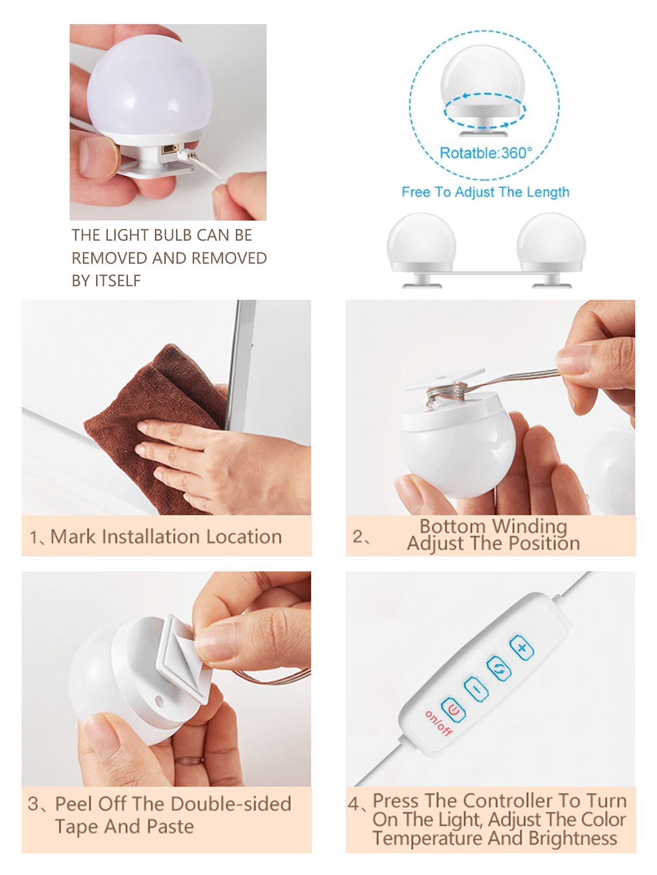 A Multi-Size Usb Three Tone Makeup Led Light For Mirror With Adjustable ...