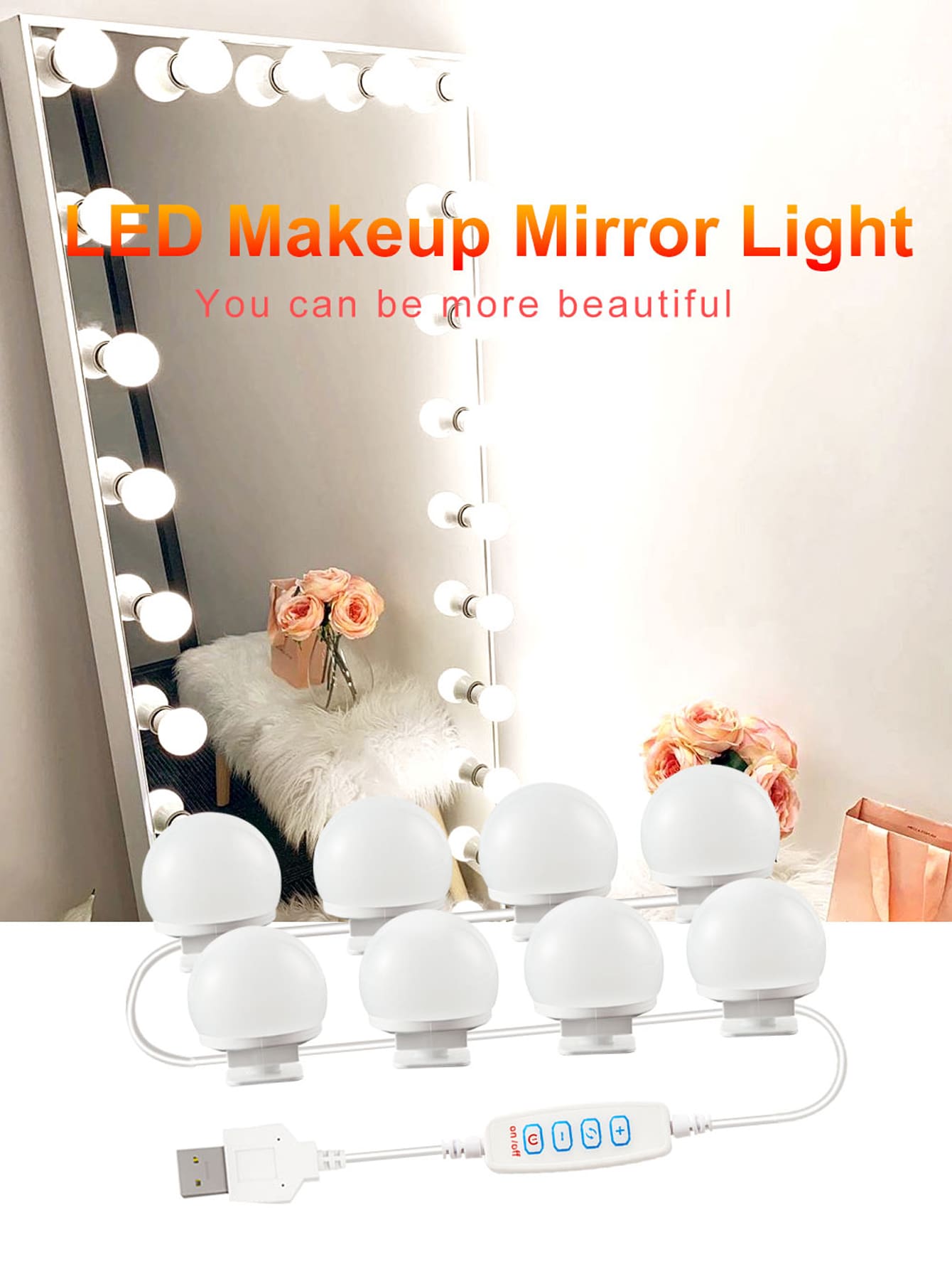 A Multi-Size Usb Three Tone Makeup Led Light For Mirror With Adjustable ...