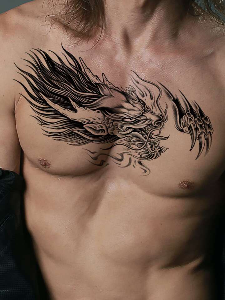 Tribal Dragon Chest Tattoo