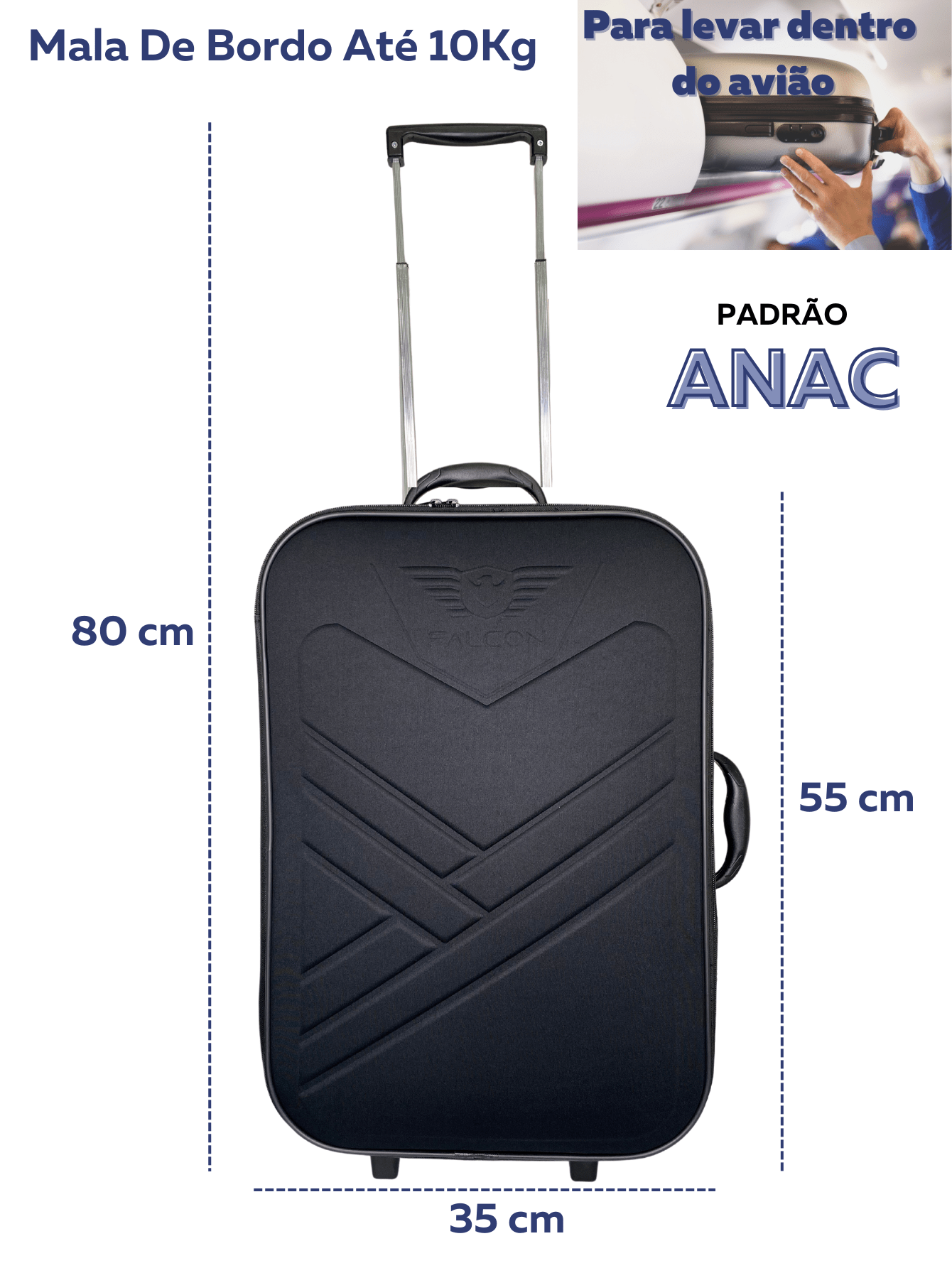 Mala Viagem De Bordo De Mão Pequena Novas Medidas Anac 55x35x25 10Kg ...