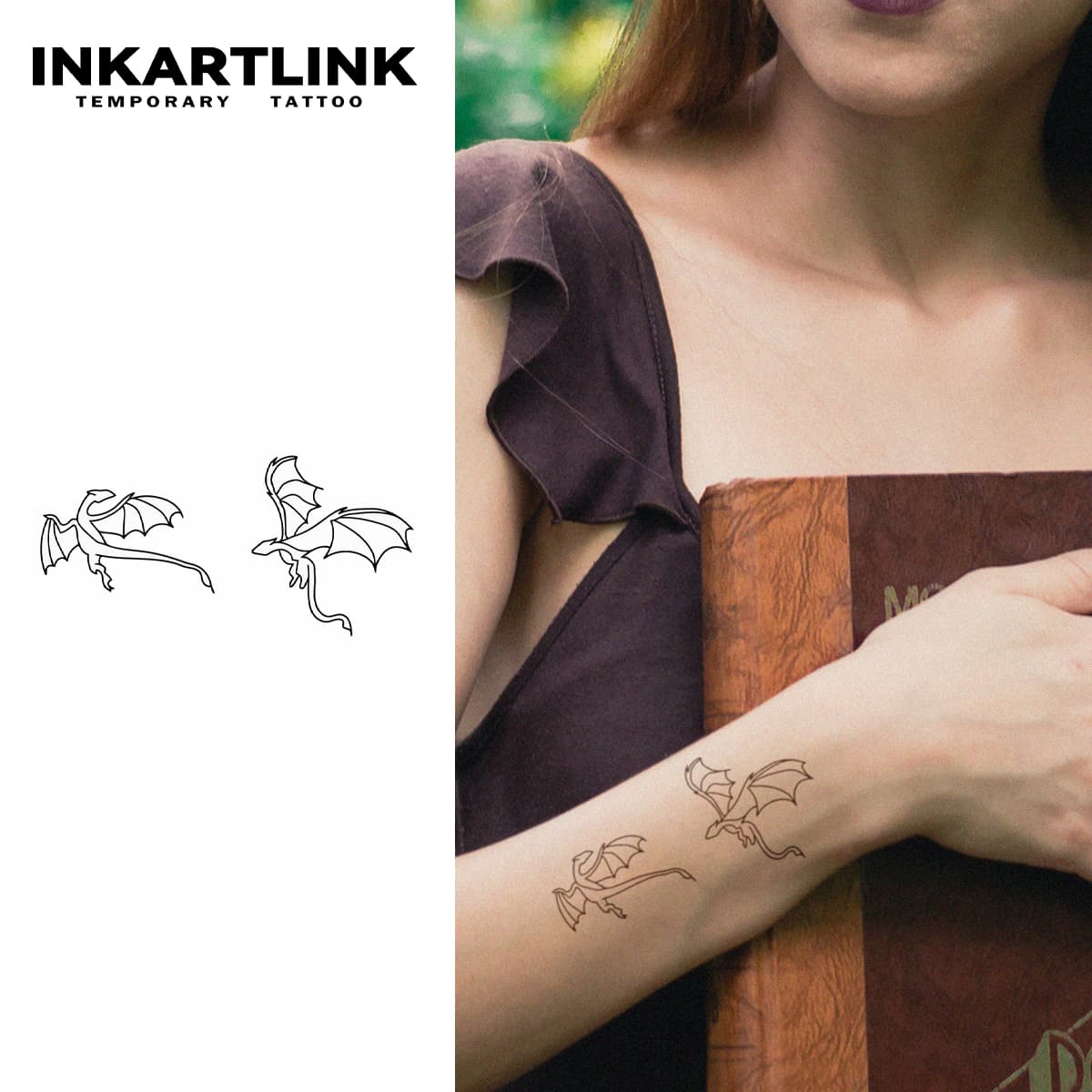 INKARTLINK Hand-drawn Small Dragon Temporary Tattoo Sticker, Lasting 1-2 Weeks, Magical ...