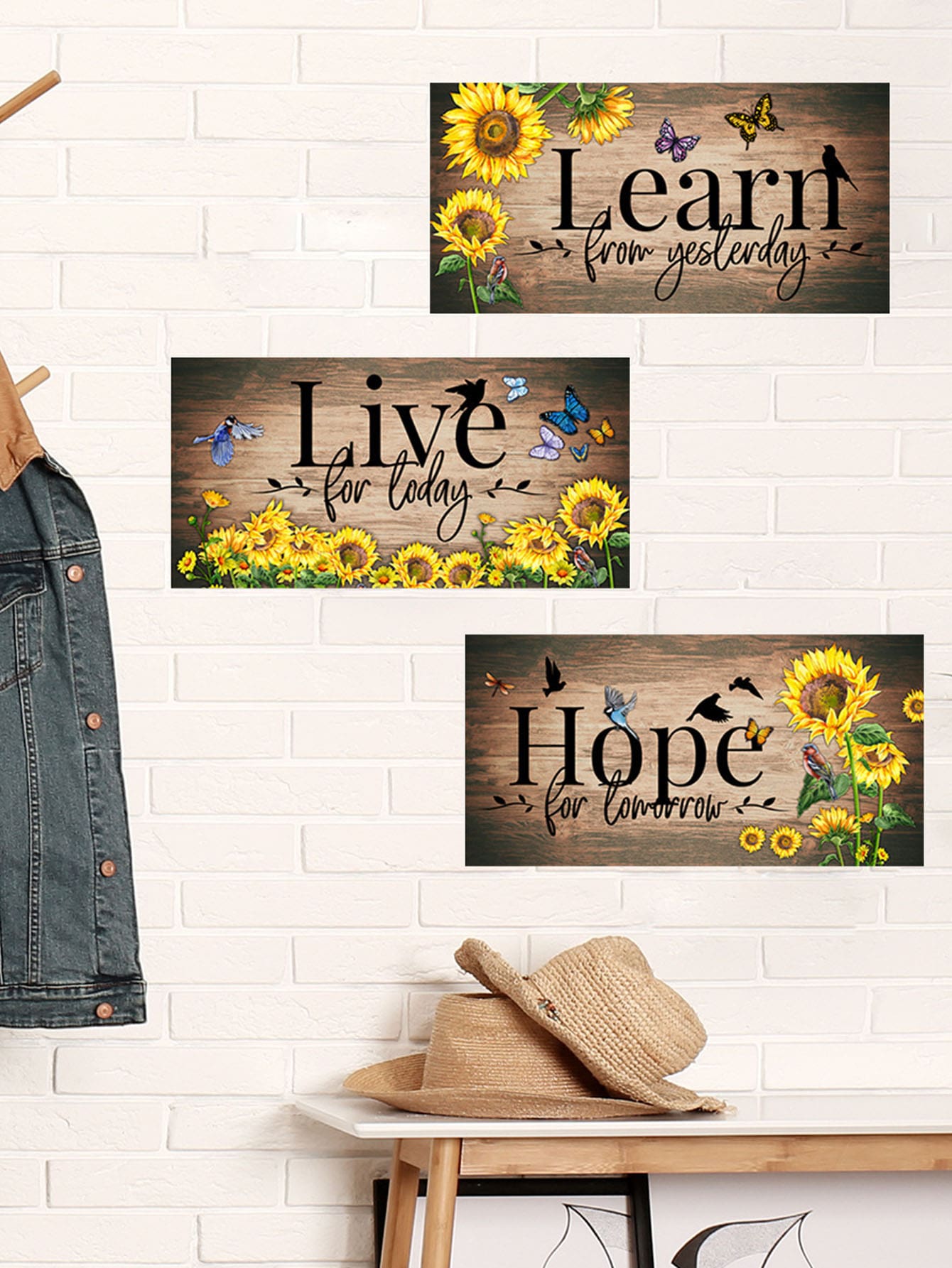 3pcs/set Green Plants And Inspirational Sunflower Butterfly English ...