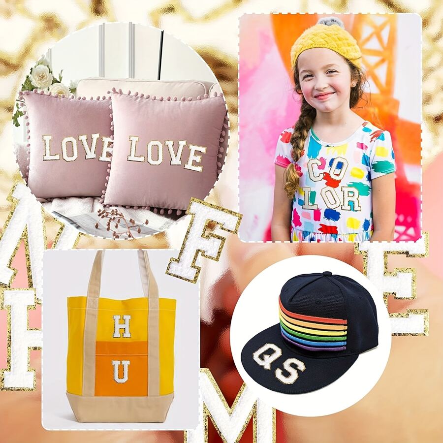 Cream 26pcs of Self-Adhesive Iron On Letters: Chenille Patches, Pink ...