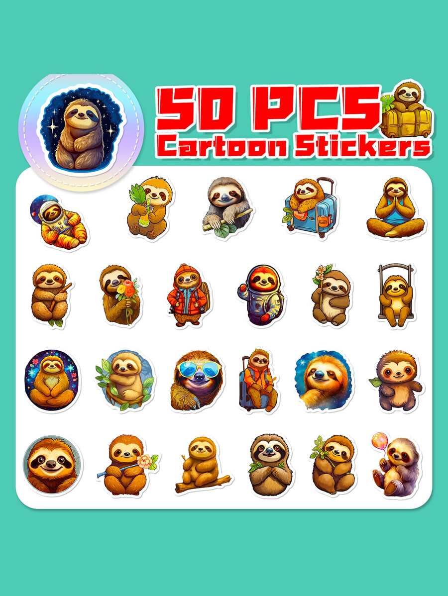50pcs Sloth Stickers Pack For Water Bottle,Sloth Lovers Gifts For Girls ...