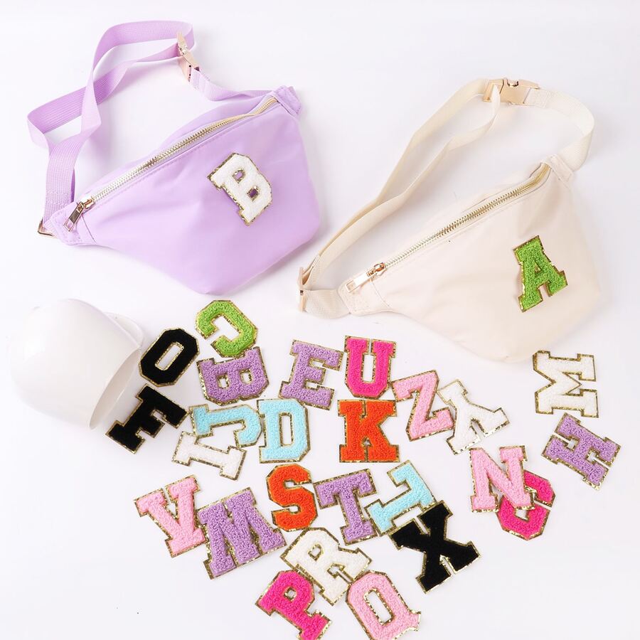 Cream 26pcs of Self-Adhesive Iron On Letters: Chenille Patches, Pink ...