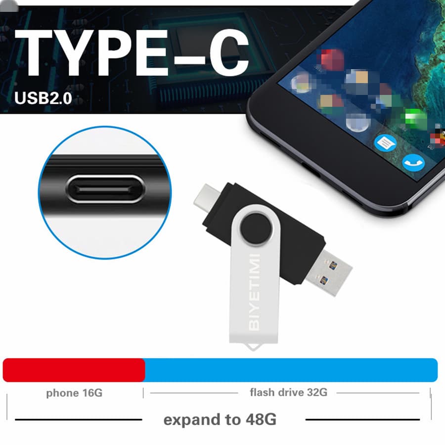 BIYETIMI Biyetimi Type C Usb Interface 2.0 OTG Flash Drive 64GB 32gb ...