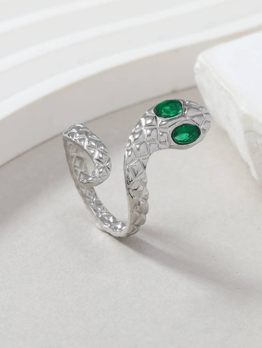 Silver Green Emerald Snake Ring | SHEIN USA
