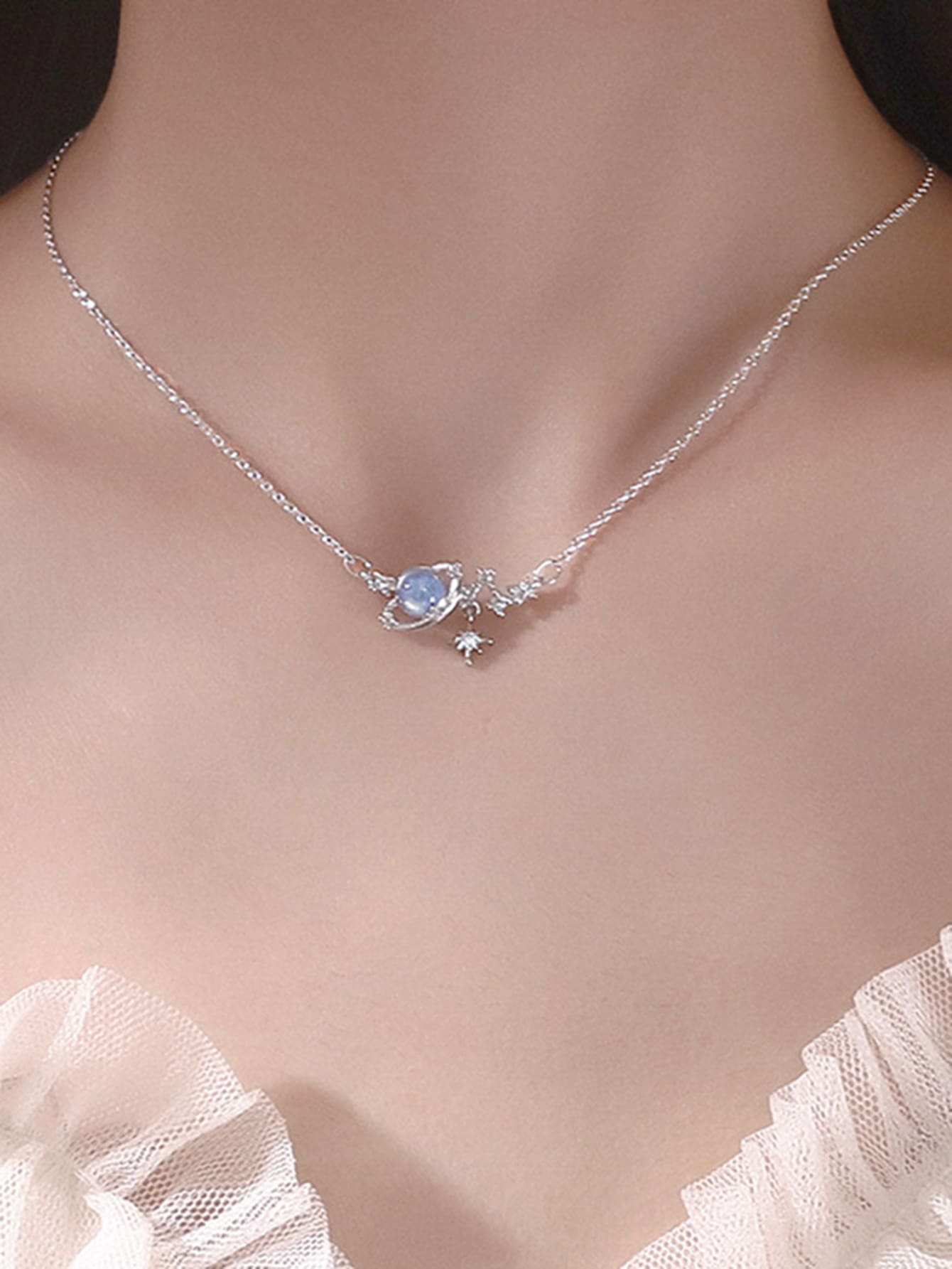 1pc Stainless Steel Star Moon Collarbone Chain | SHEIN USA