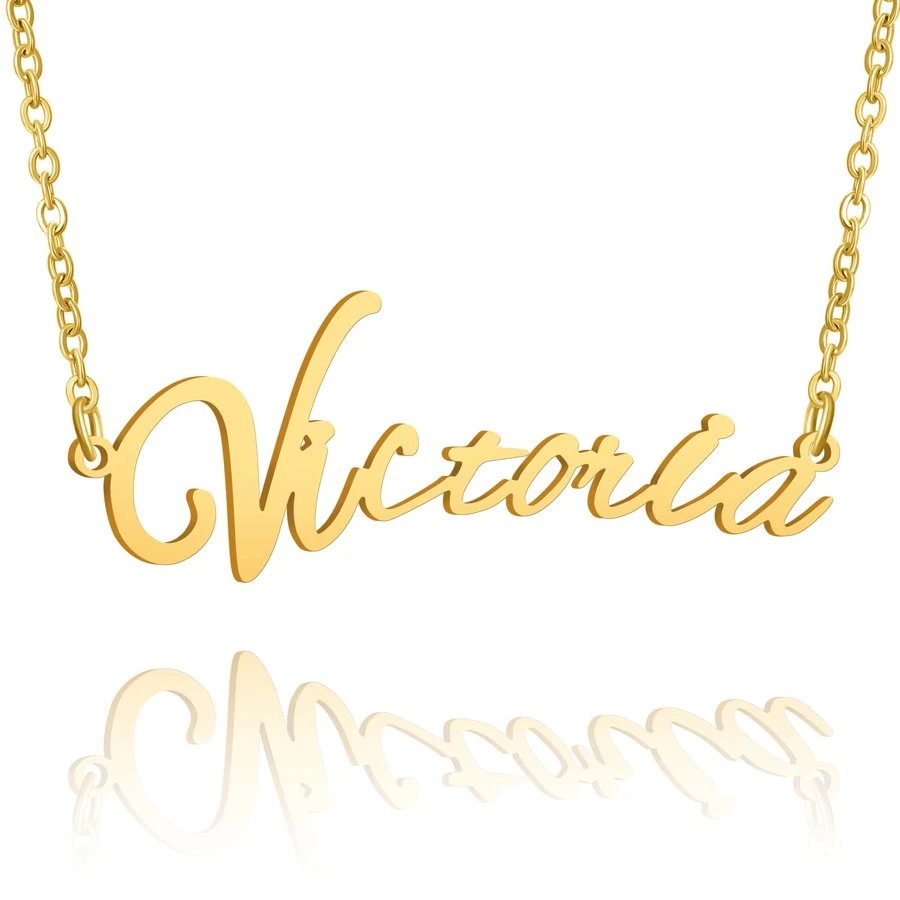 Collar con colgante de Victoria con letra recortada de acero inoxidable ...