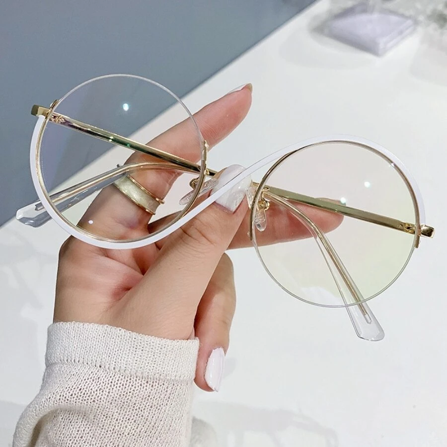 Stylish S-shaped Asymmetrical Metal Semi-frame Optical Eyeglasses With ...