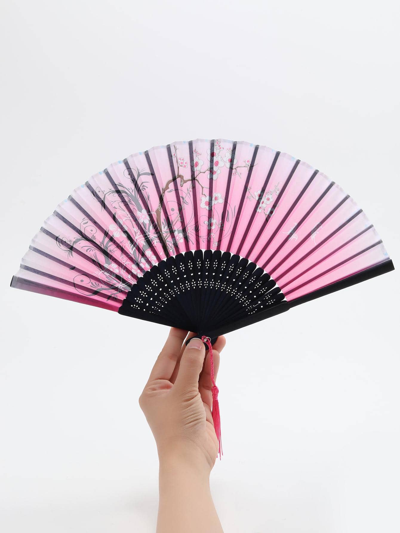 1pc Portable Tassel Decor Flower Print Folding Fan | SHEIN USA