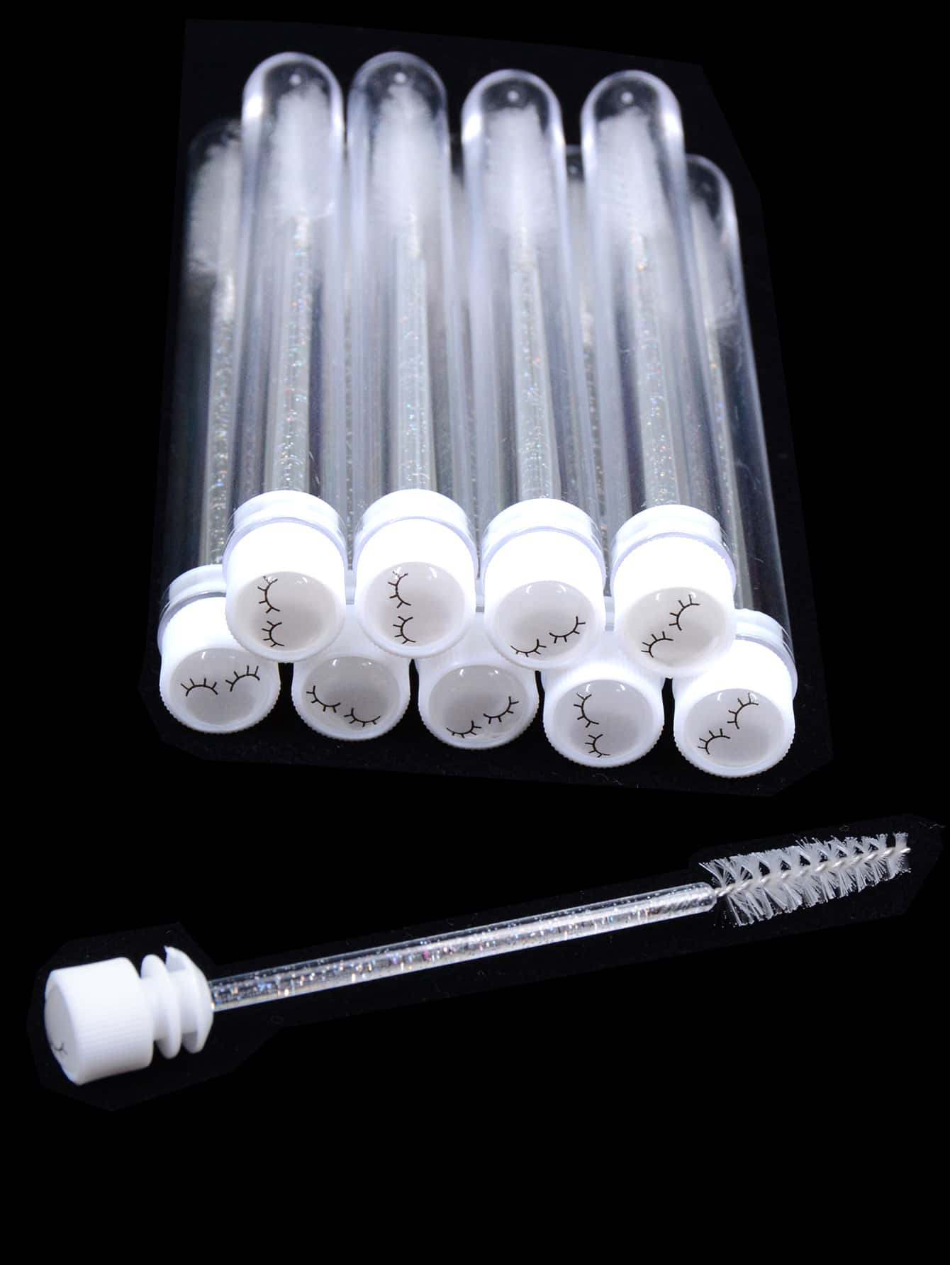 10Pcs White Eyelash Brushes In Clear Tube Containers Dispoable Eye Lash ...