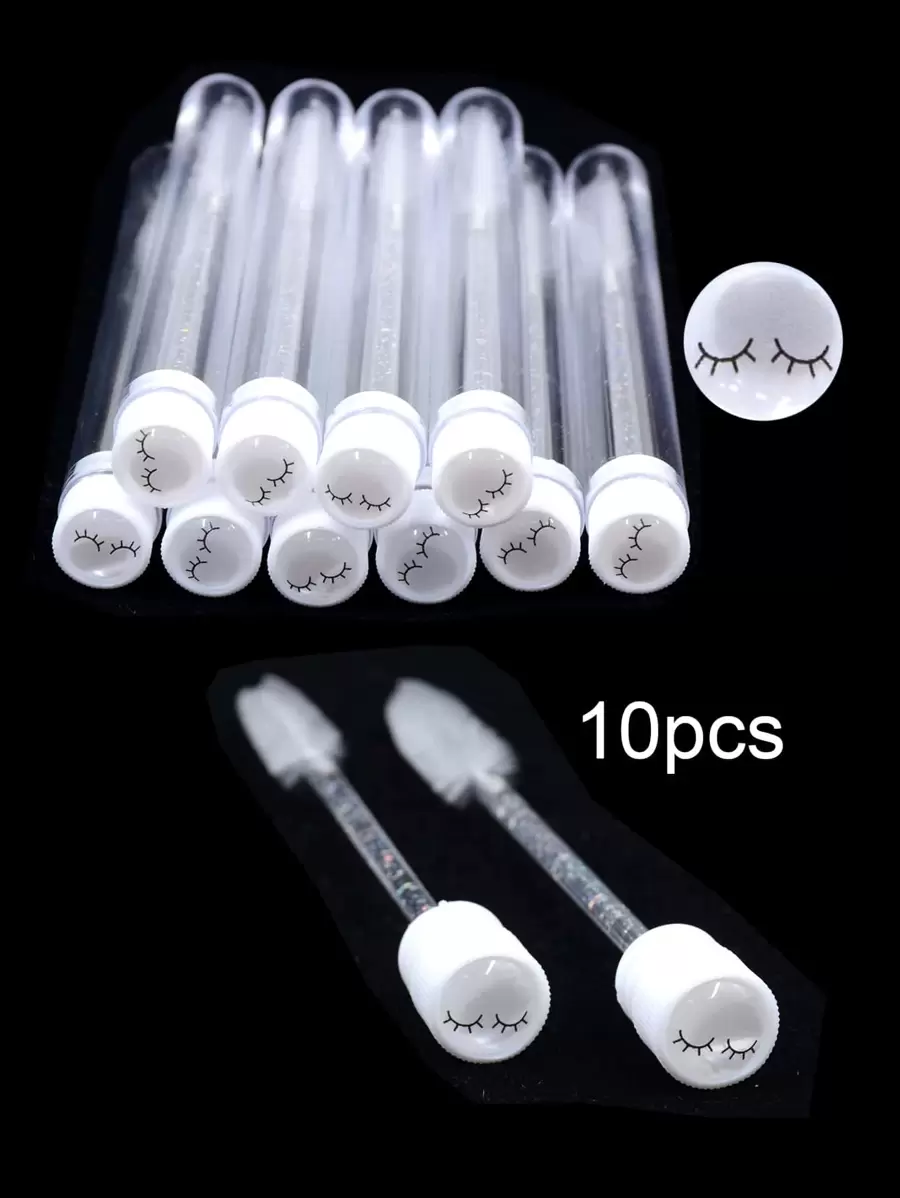 10Pcs White Eyelash Brushes In Clear Tube Containers Dispoable Eye Lash ...