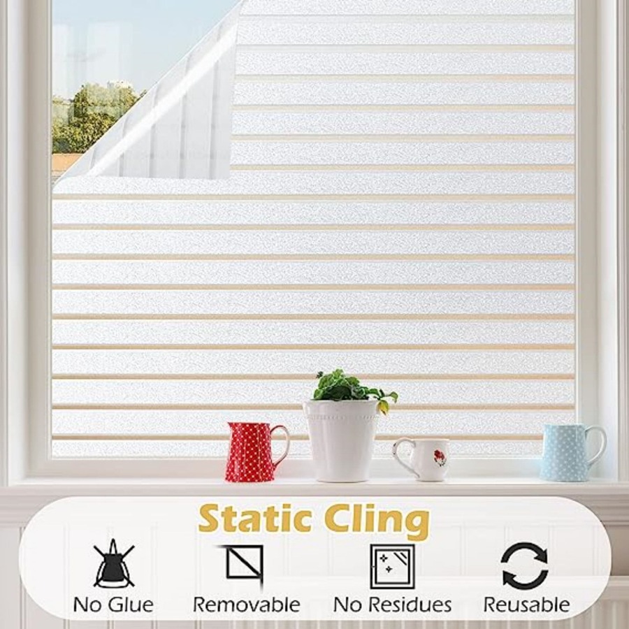 1 Roll PVC Privacy Window Film With Frosted Stripe Pattern, Non ...