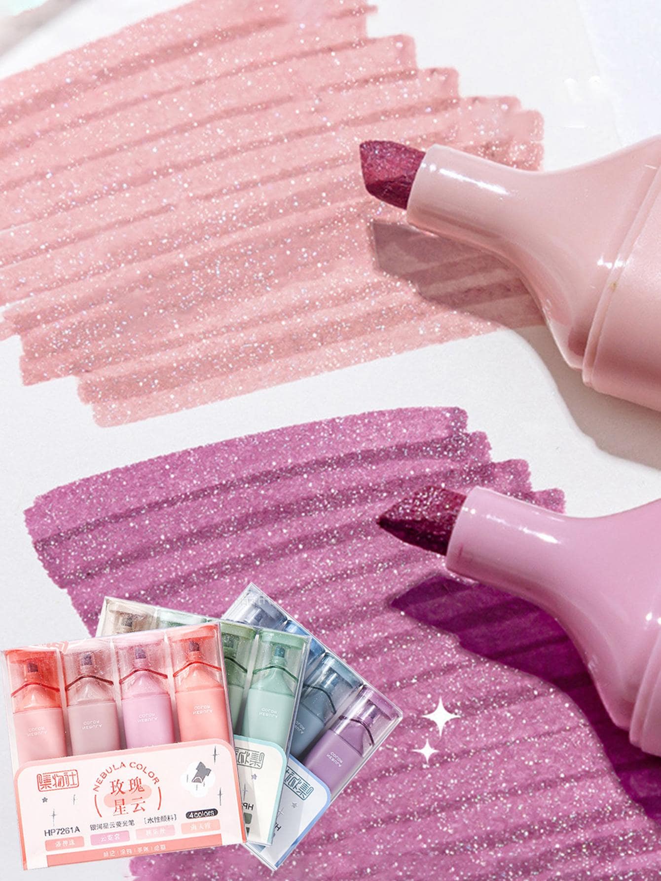 4pcs Glitter & Highlighter Pens For Student's Agenda, Marking, Note ...