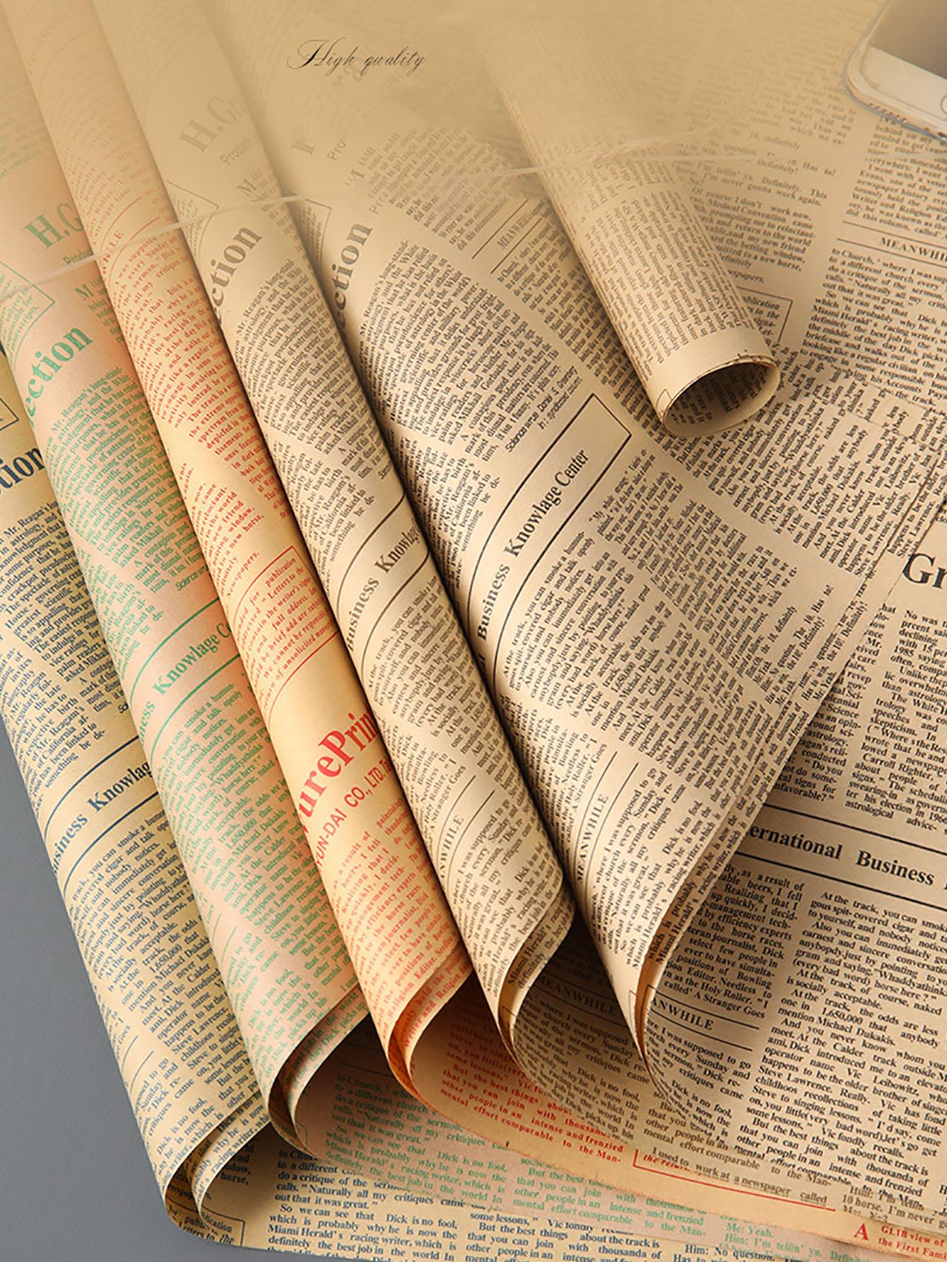 10 Sheets Vintage Newspaper Pattern Floral Wrapping Paper | SHEIN USA