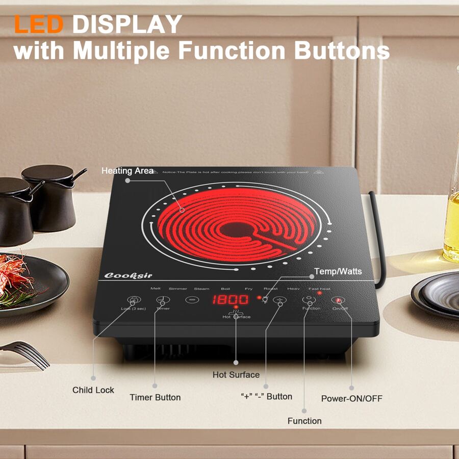 Portable Electric Cooktop 1800W, Cooksir 110V Countertop Single Burner ...