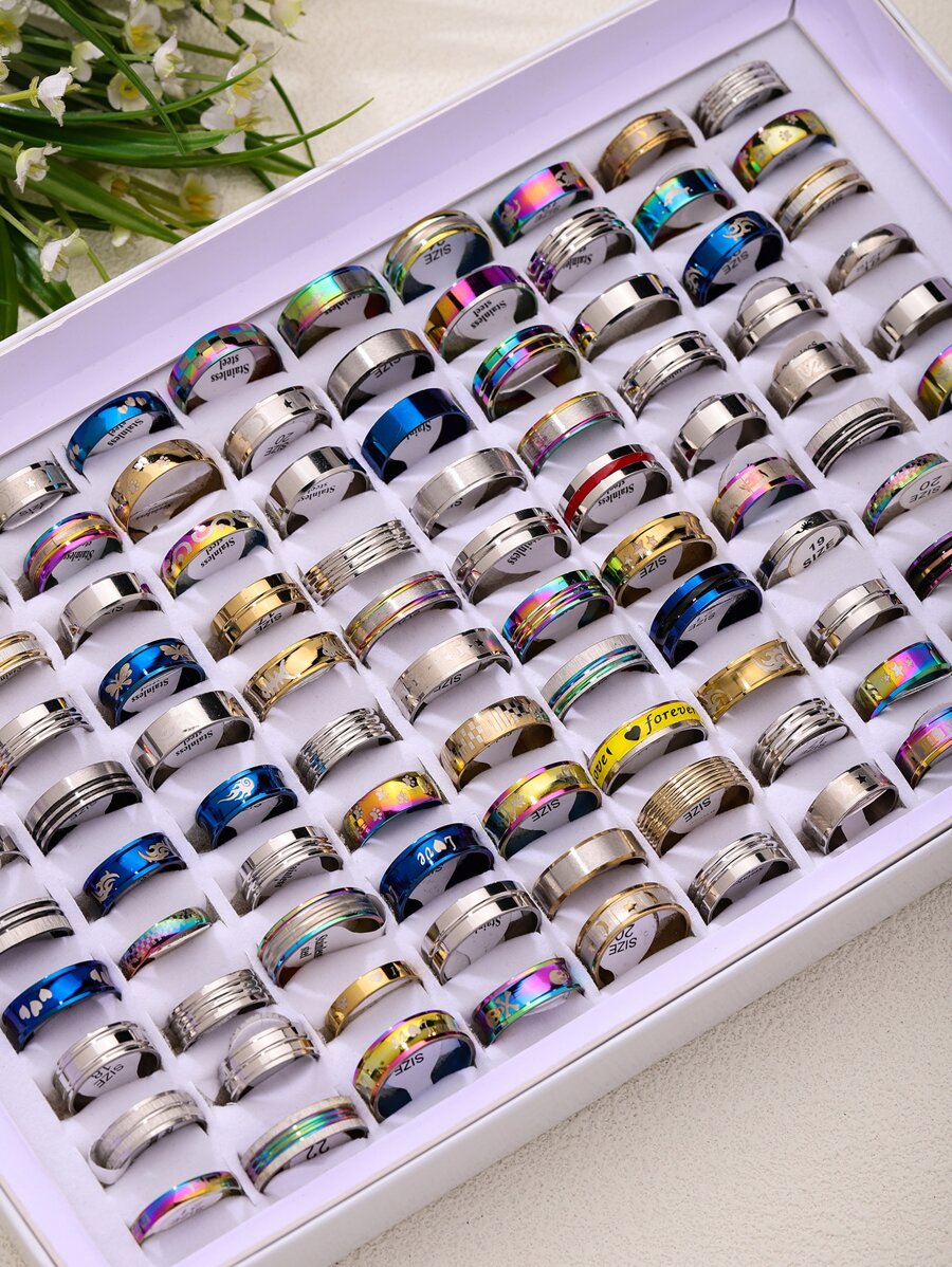 20pcs Stainless Steel Men's Rings (random Size & Style) | SHEIN USA