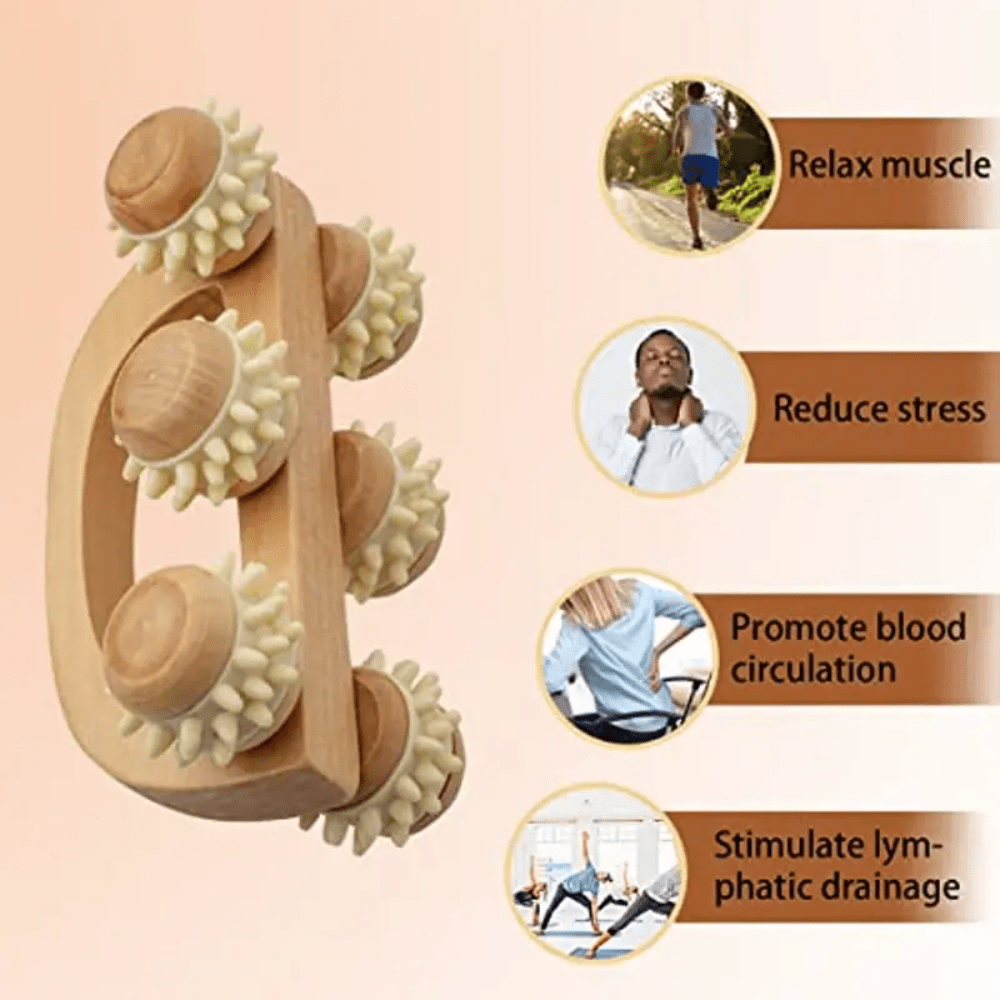 1 Pieza Rodillo De Masaje De Madera De 6 Ruedas Para Relajar Los ...
