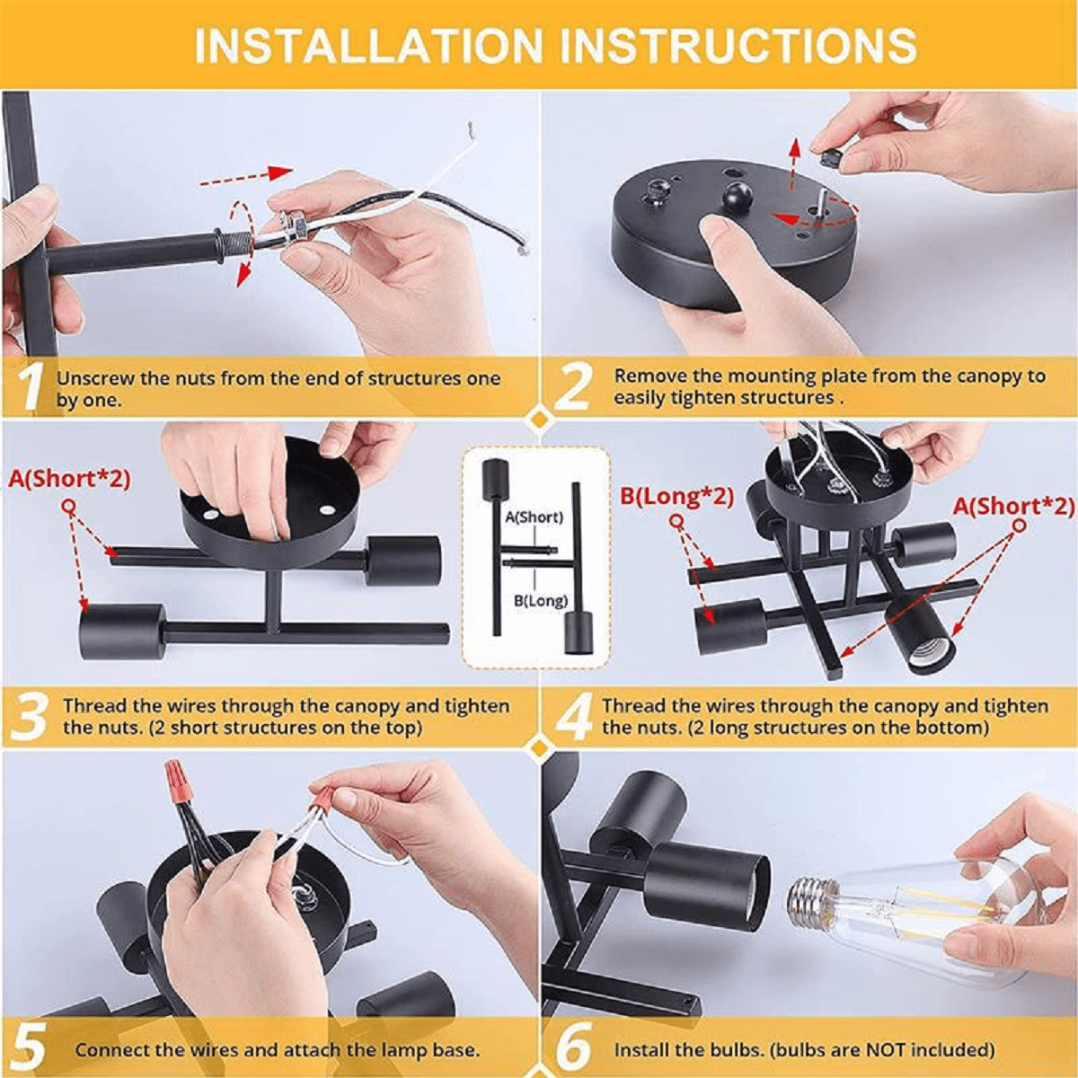 Modern Ceiling Pendant Light With Six E26 Diy Lamp Holders, Includes ...