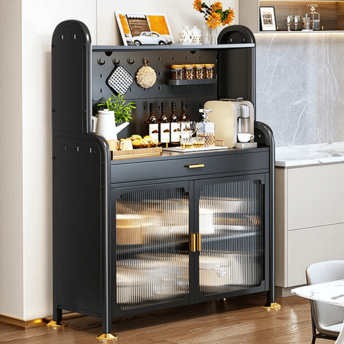 JBS Global Freestanding Kitchen Pantry Storage Cabinet With Pegboard ...