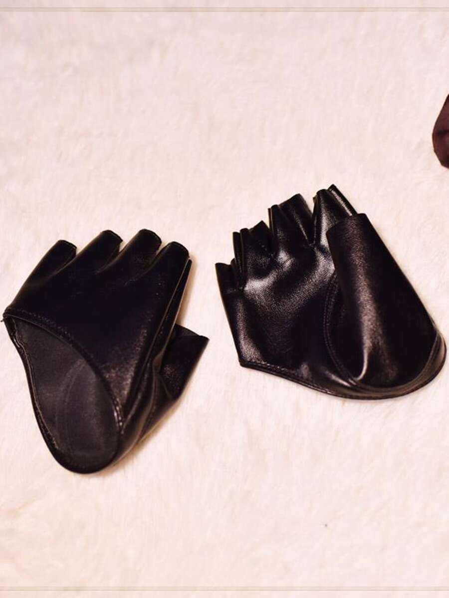 Sexy 1pair Women's Half Finger Half Palm Exposed Leather Gloves For ...