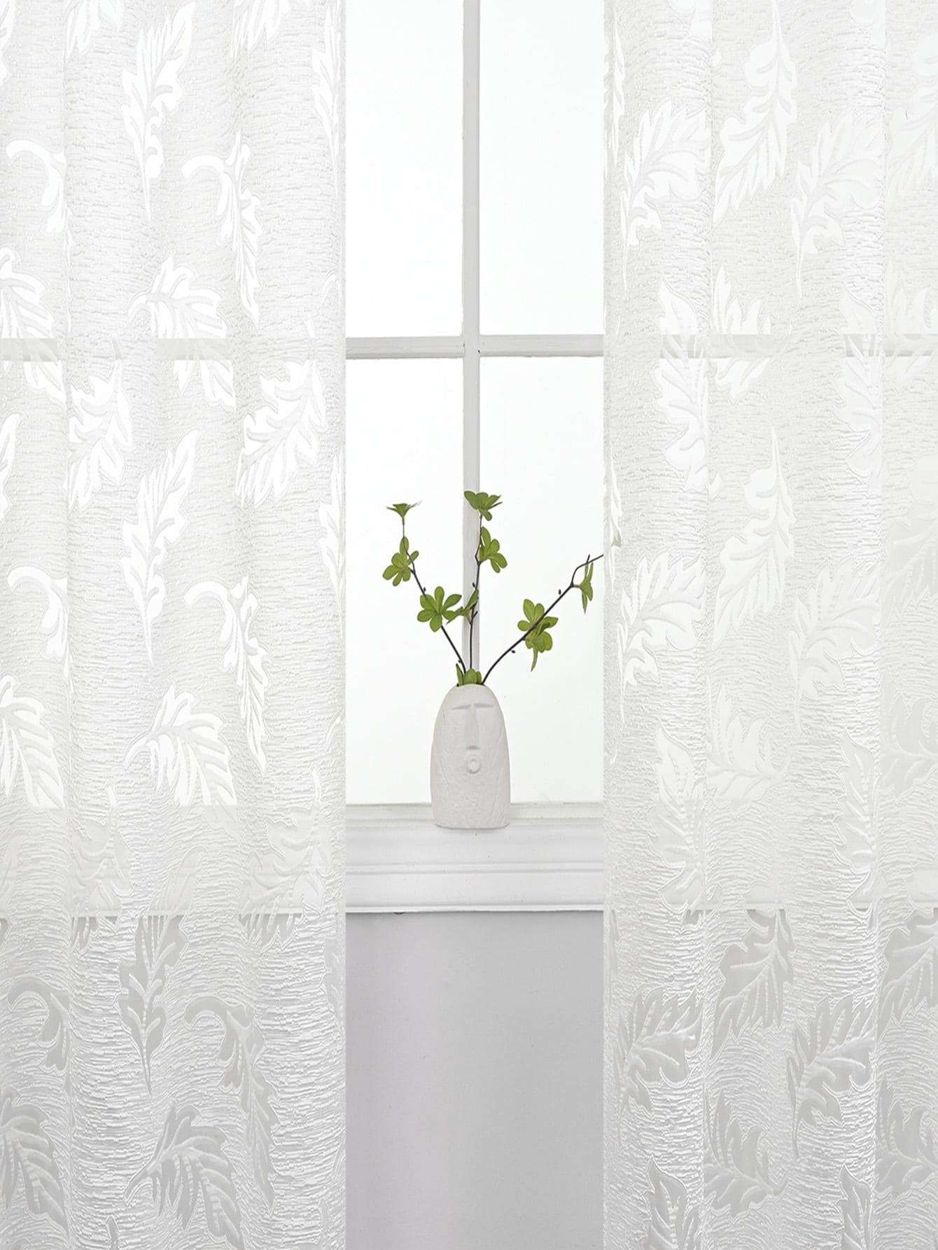 Leaf Design Single Panel Sheer Curtain, Modern Polyester Light ...