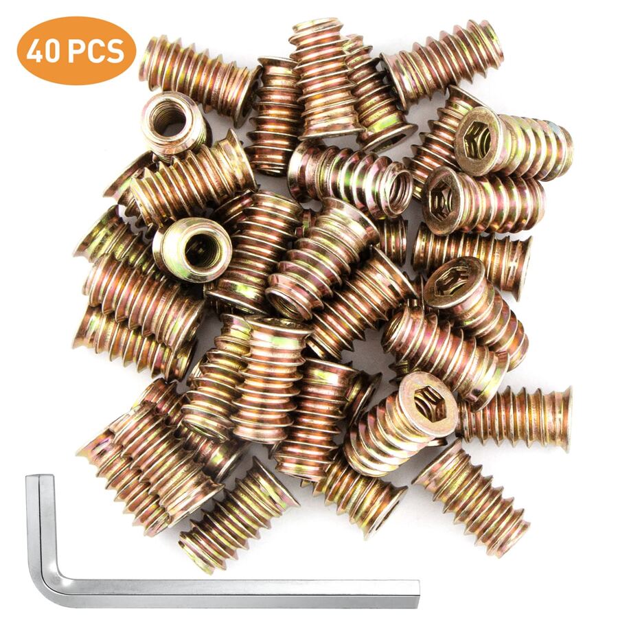 Threaded Insert 1/4"-20 x 20mm 40Pcs, Nut Threaded Wood Inserts ...