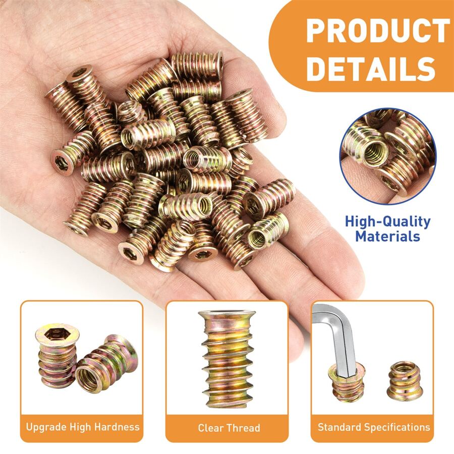 Threaded Insert 1/4"-20 x 20mm 40Pcs, Nut Threaded Wood Inserts ...