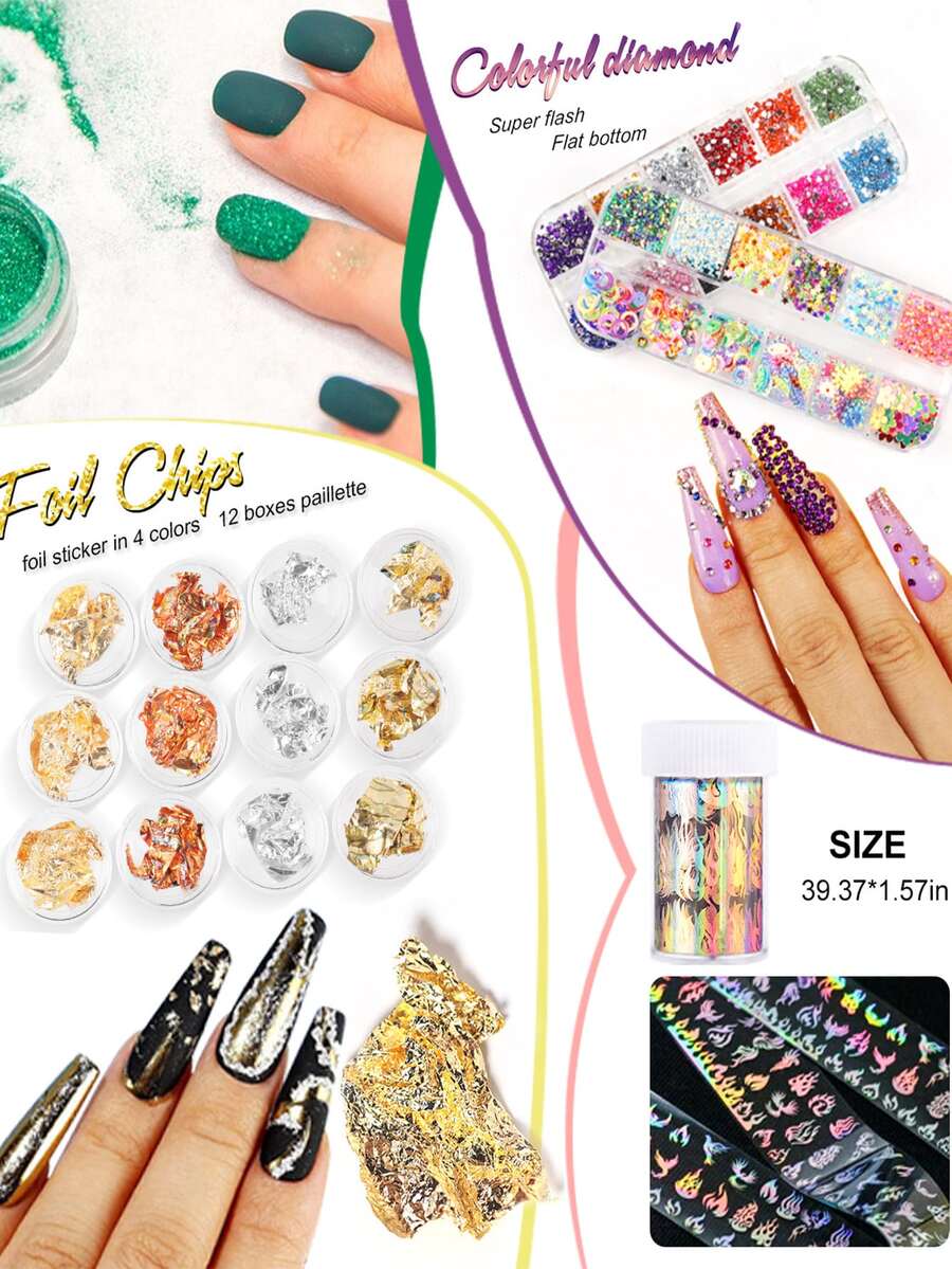 94pcs Manicure Set 6-Color Crystal Powder Nail Art Grinding Machine ...