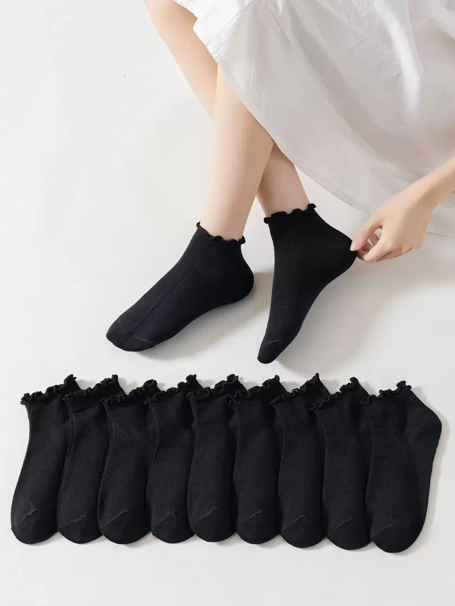 10 Pairs Of Women's Socks With Black Wood Ears | SHEIN USA